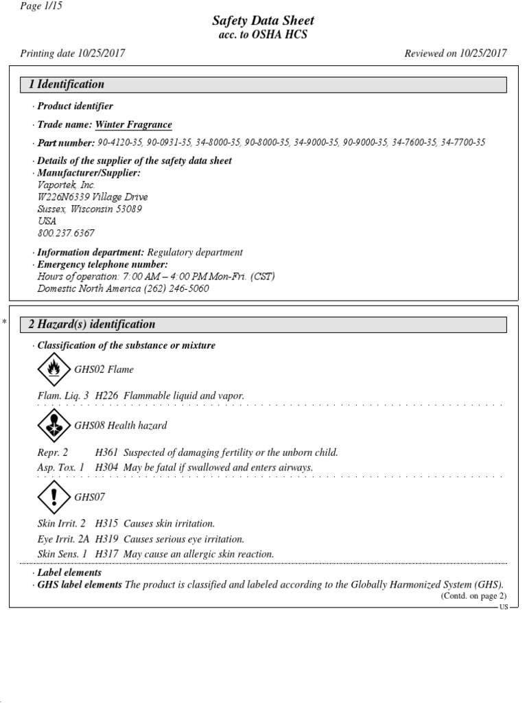 Safety Data Sheet: 1 Identification | PDF | Toxicity | Dangerous Goods