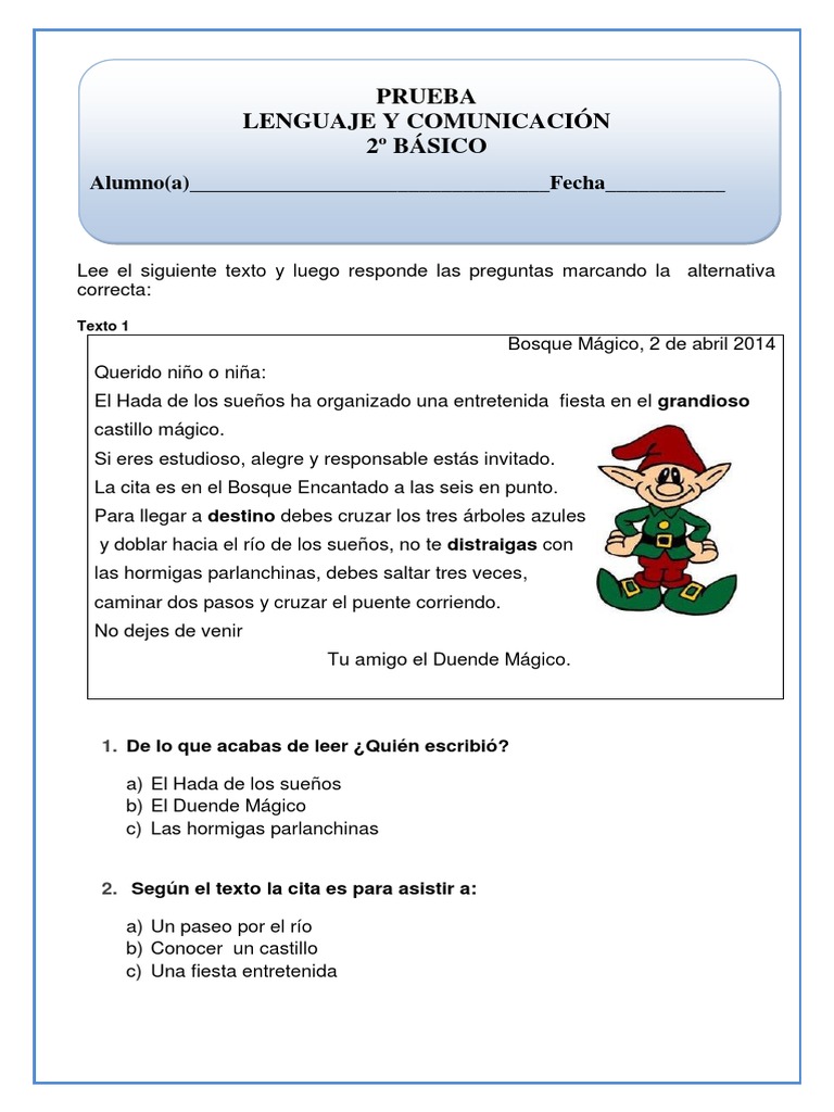 2º Básico Prueba Lenguaje | PDF