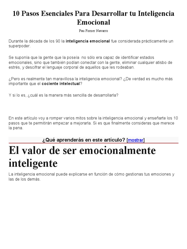 10 Pasos Esenciales para Desarrollar Tu Inteligencia Emocional | PDF | Las emociones ...