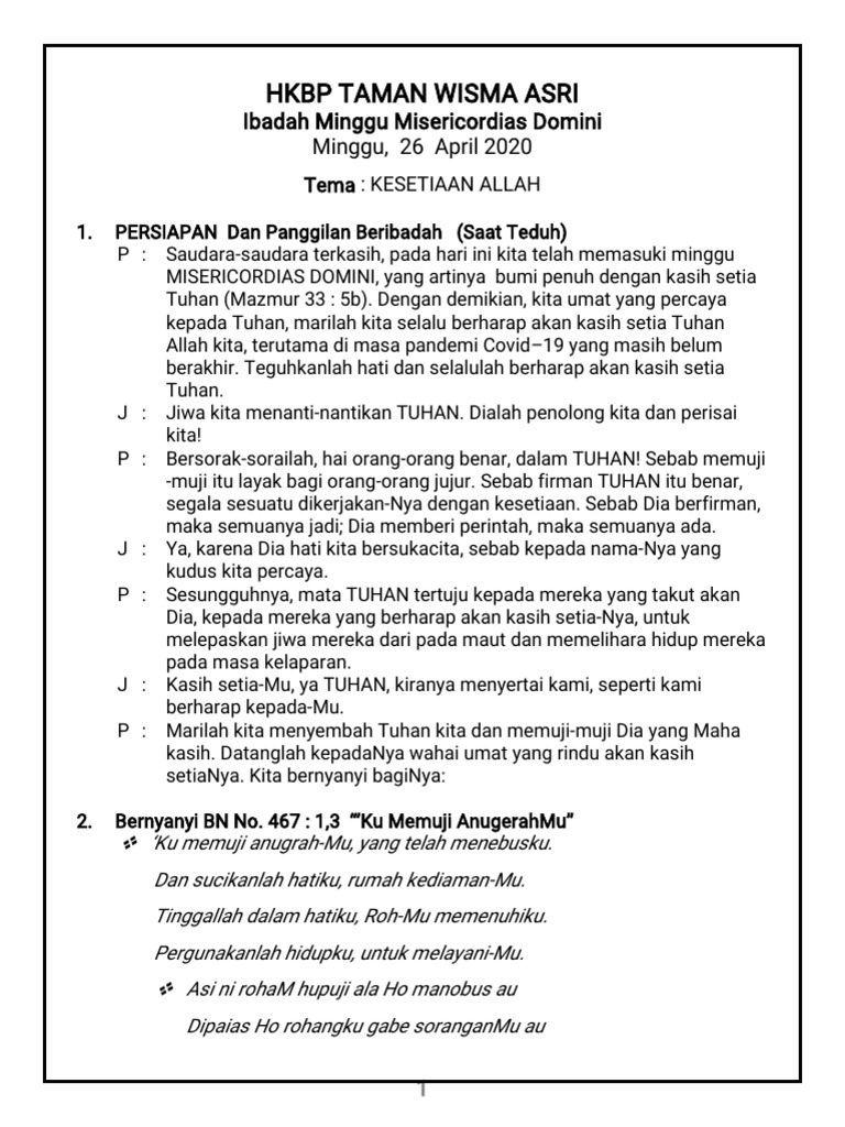 Tata Ibadah HKBP TWA 26 April 2020 | PDF
