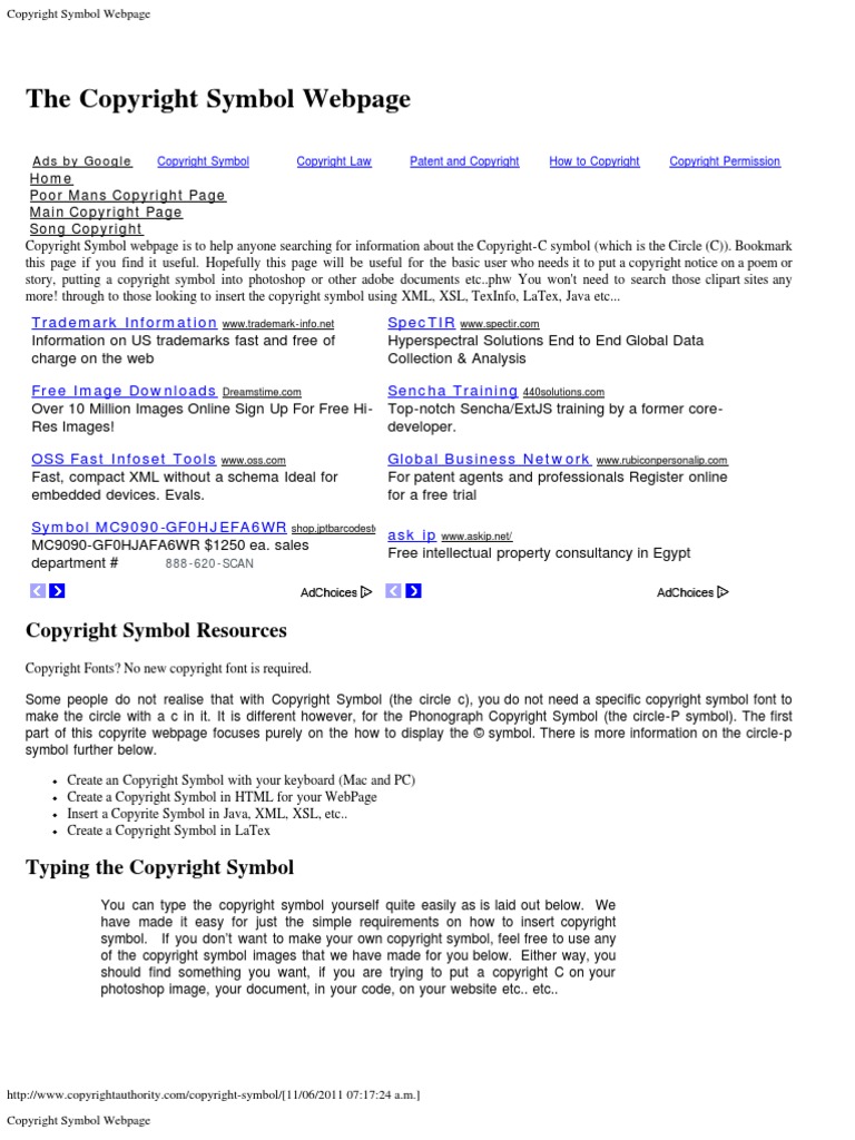 Copyright Symbol Webpage | Web Page | Copyright