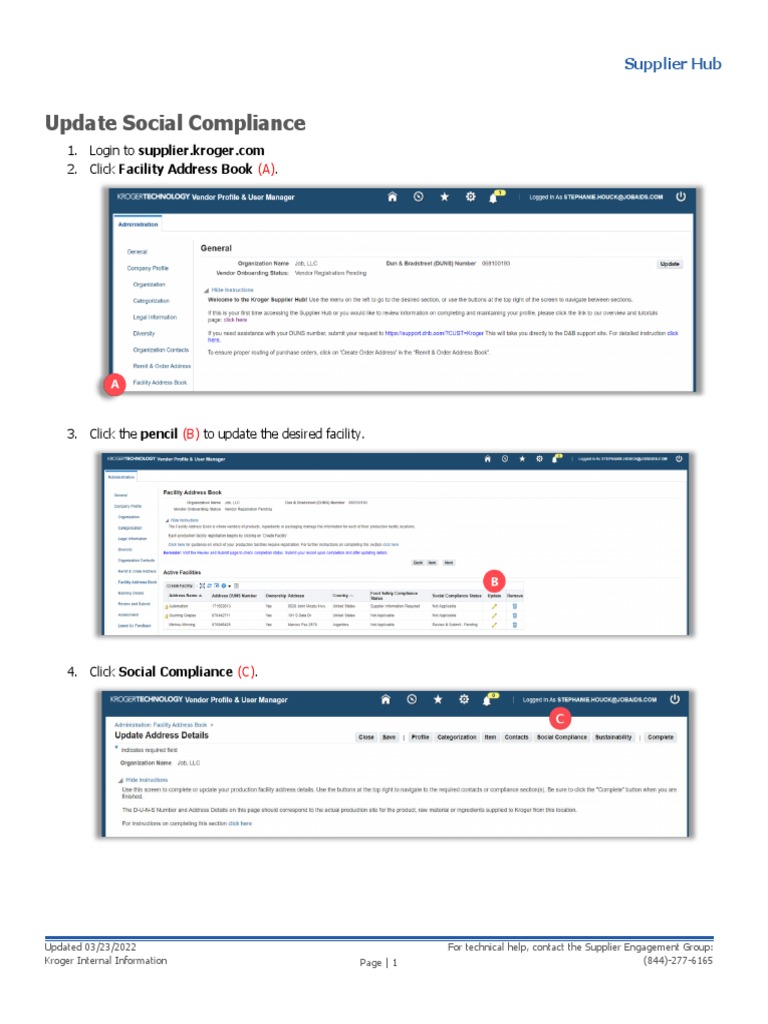Update Social Compliance: 2. Click Facility Address Book | PDF ...