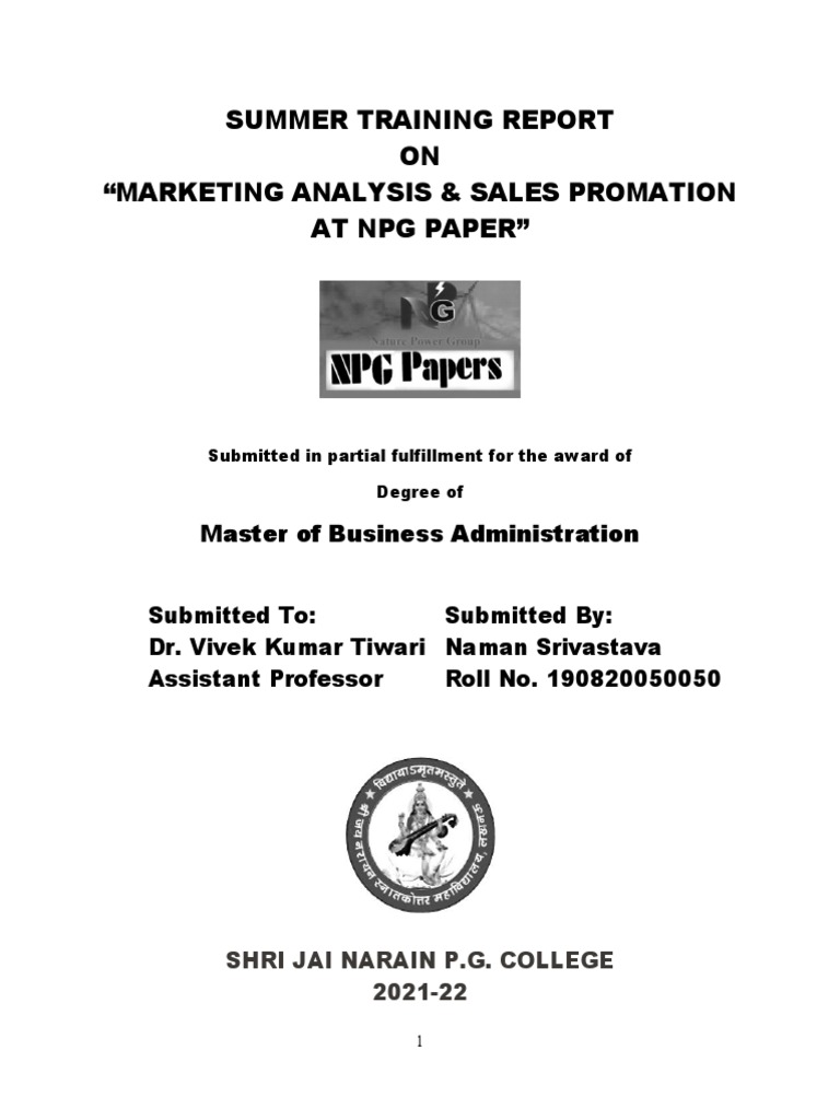 Marketing Analysis & Sales Pramotion at NPG Paper | PDF | Strategic ...