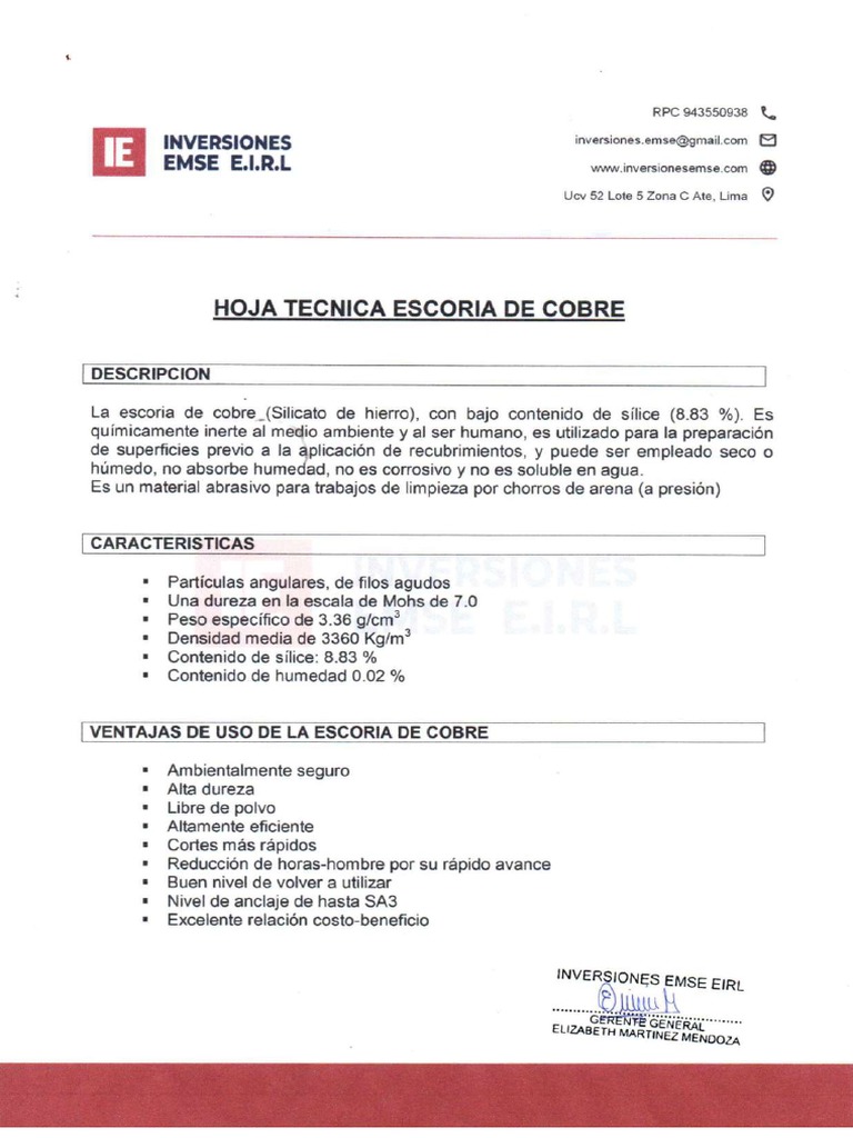 Hoja Tecnica EscoriaCobre | PDF
