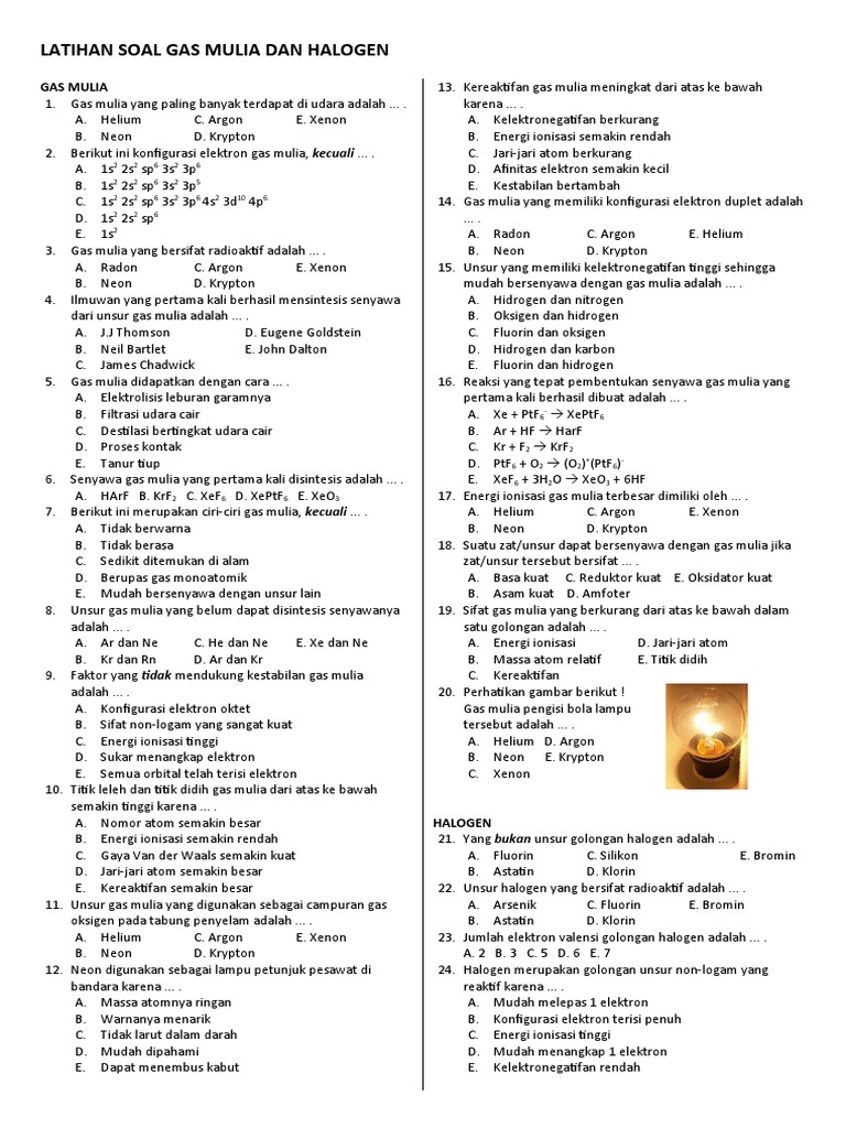 Latihan Soal Gas Mulia & Halogen | PDF