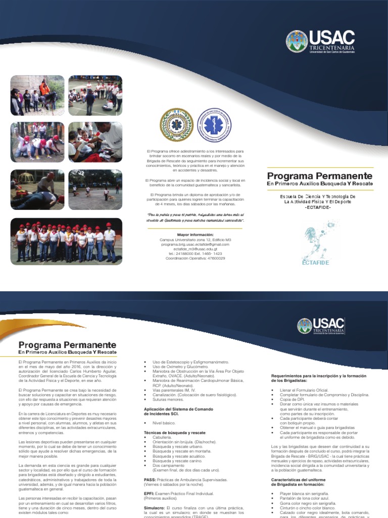 Trifoliar Informativo Programa y Brigada de Primeros Auxilios Ectafide. Usac | PDF | Primeros ...