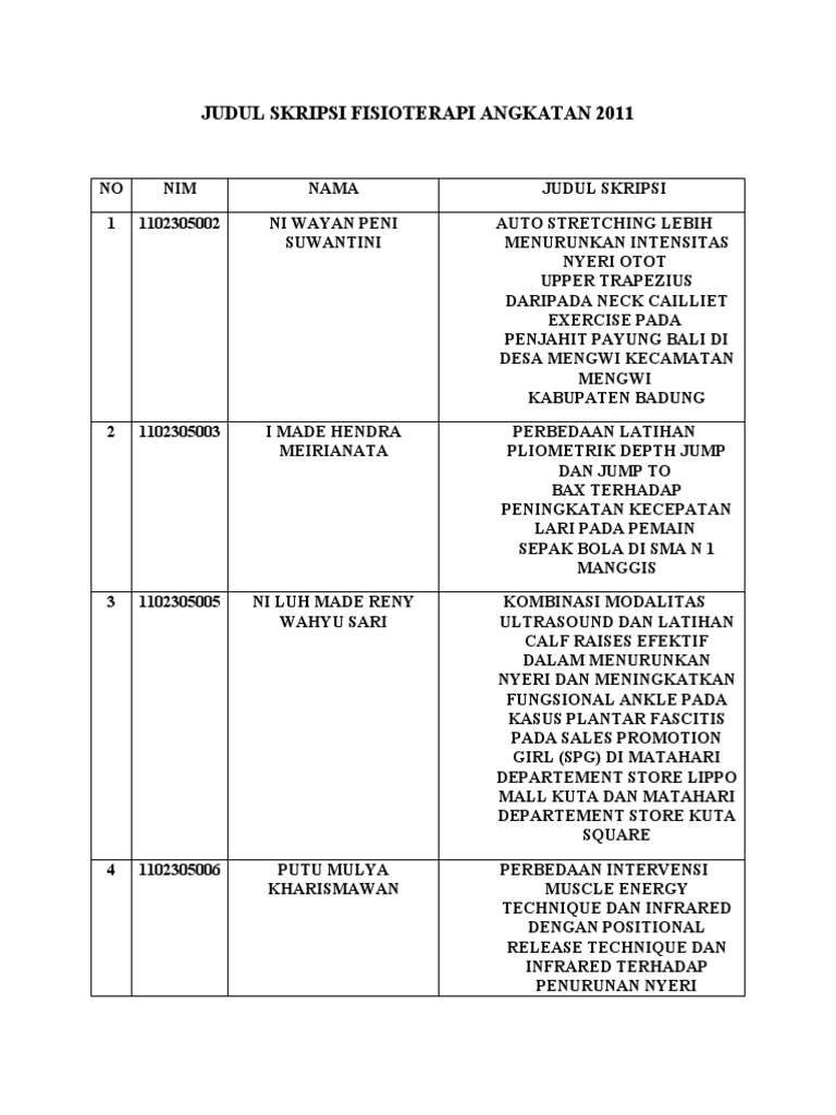2011 Judul Skripsi Fisioterapi | PDF