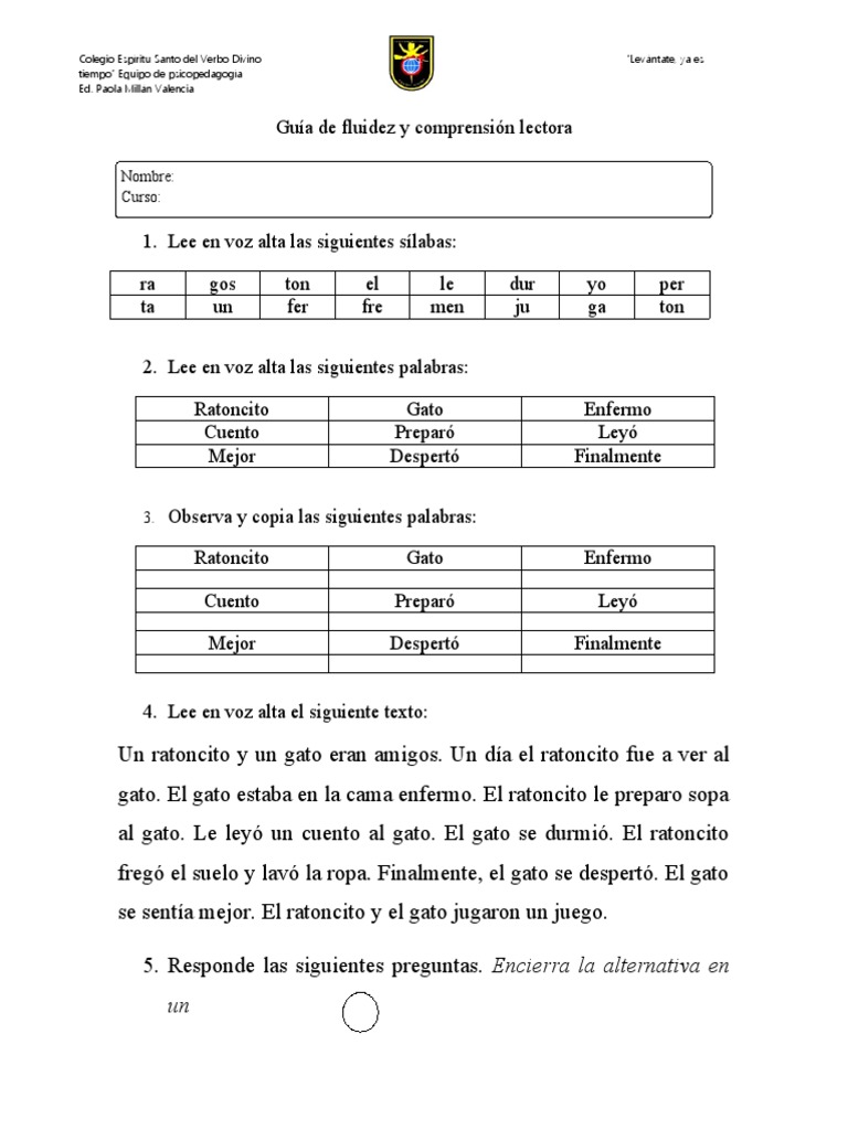 Guía de Fluidez y Comprensión Lectora | PDF