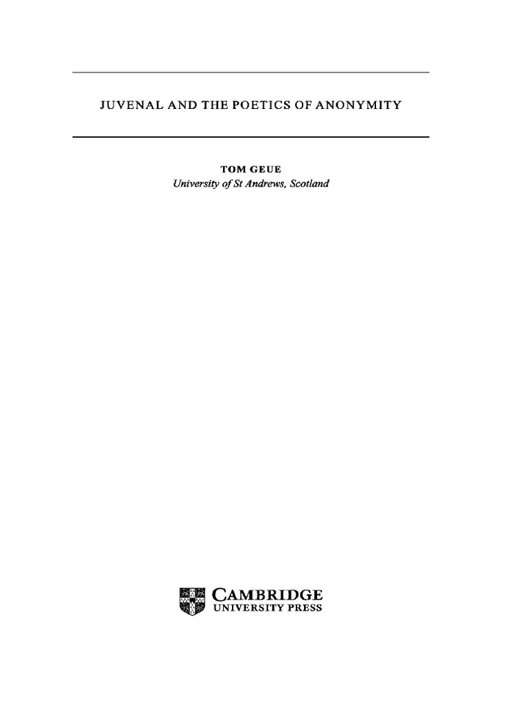 (Cambridge Classical Studies) Geue, Tom - Juvenal and The Poetics of ...