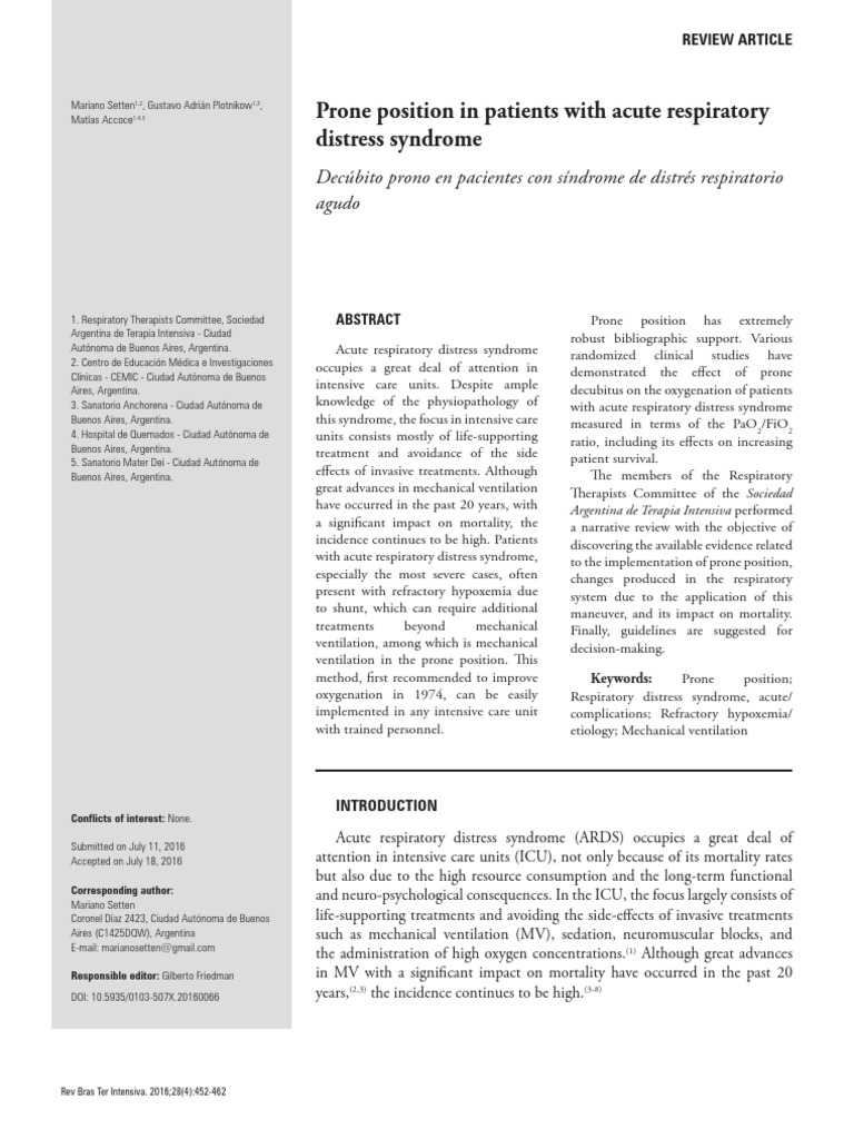Prone Position in Patients With Acute Respiratory Distress Syndrome ...