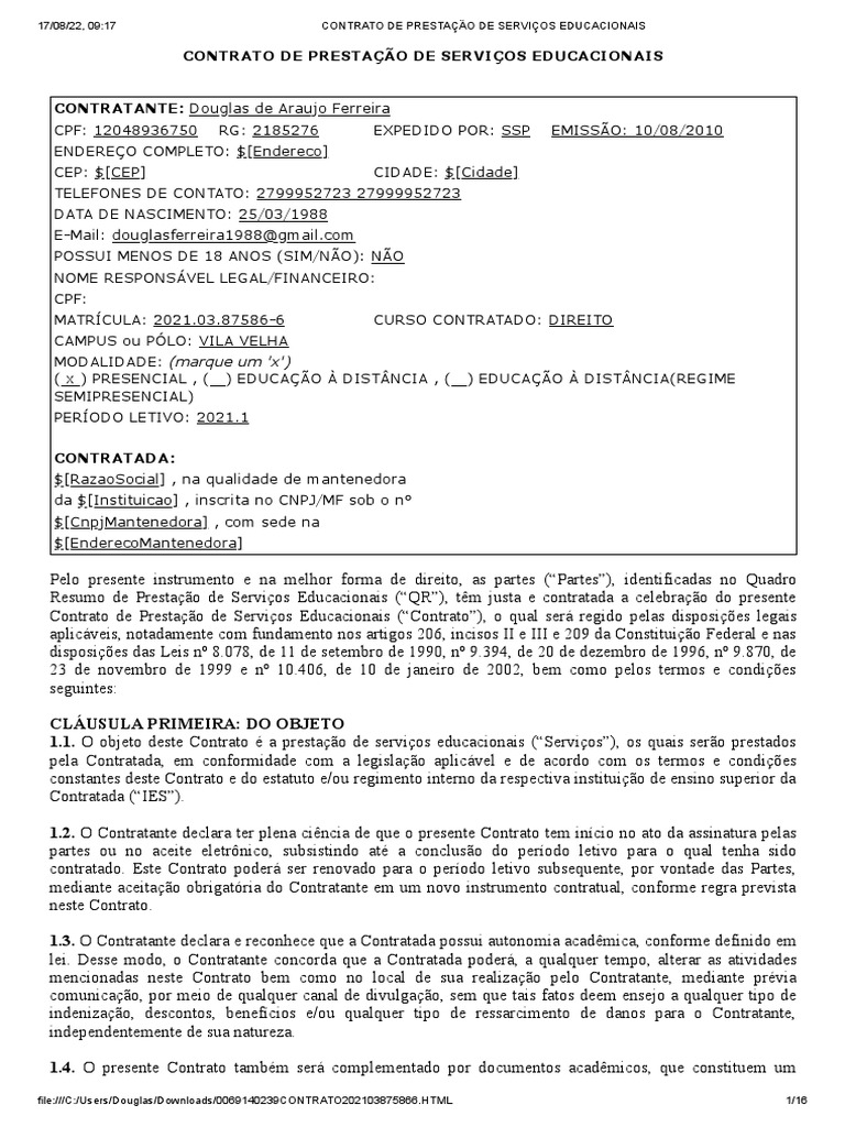 Contrato De PrestaÇÃo De ServiÇos Educacionais Estacio Pdf 6185