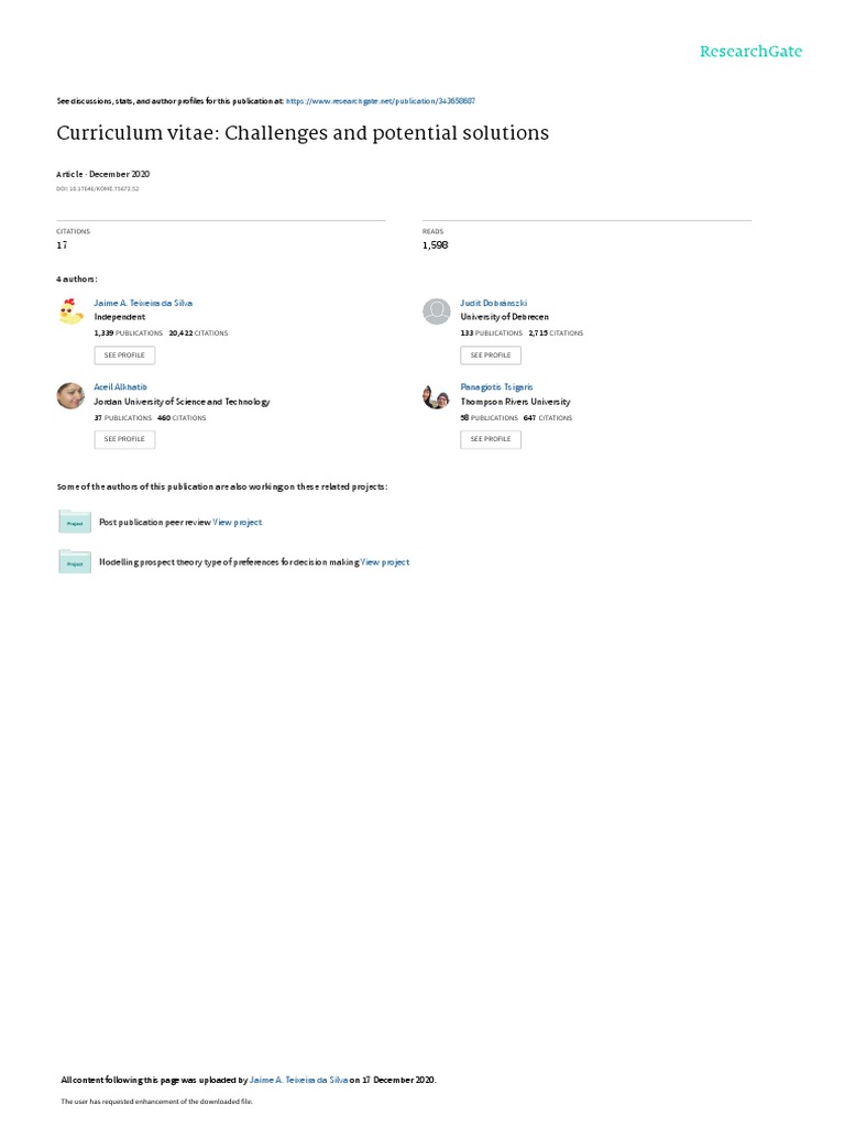 Curriculum Vitae Challenges and Potential Solutions | PDF | Audit ...
