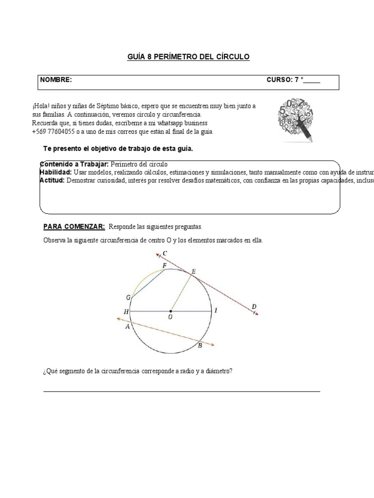 Perímetro del Círculo para Séptimo Básico | PDF | Pi | Diámetro