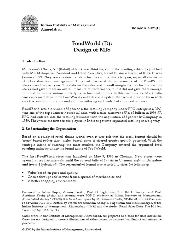 FoodWorld Retail MIS Design Case Study | PDF | Retail | Supermarket