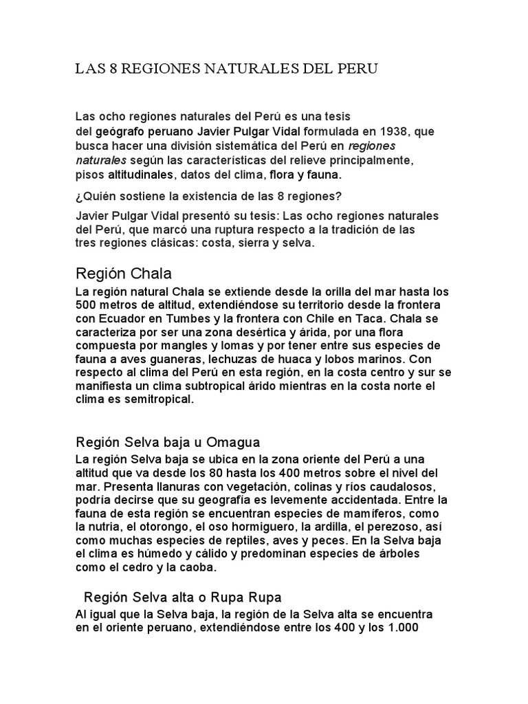Las 8 Regiones Naturales Del Peru | PDF | Ciencias de la Tierra
