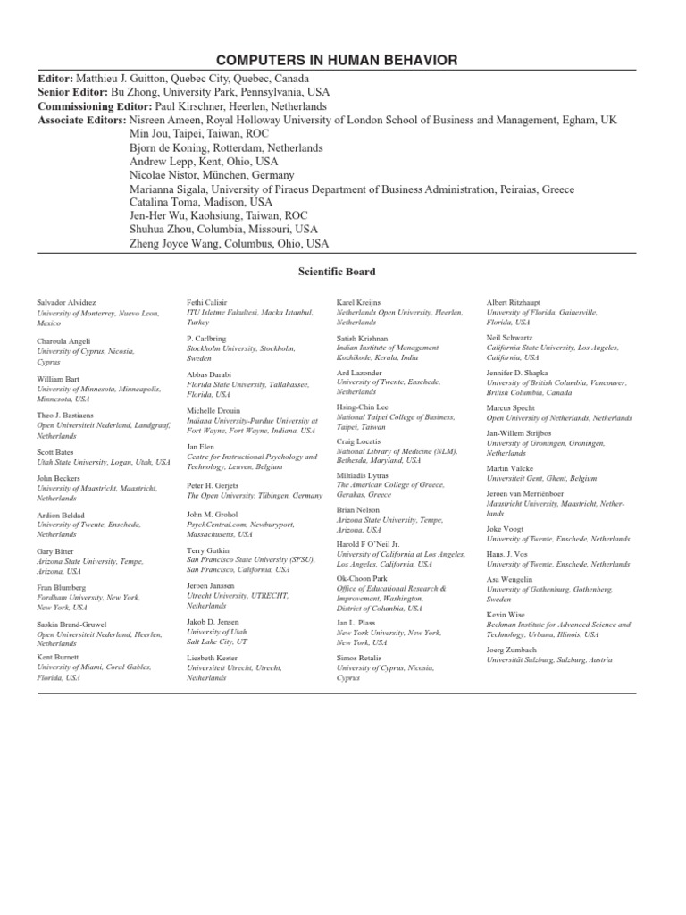 Editorial Board - 2022 - Computers in Human Behavior | PDF