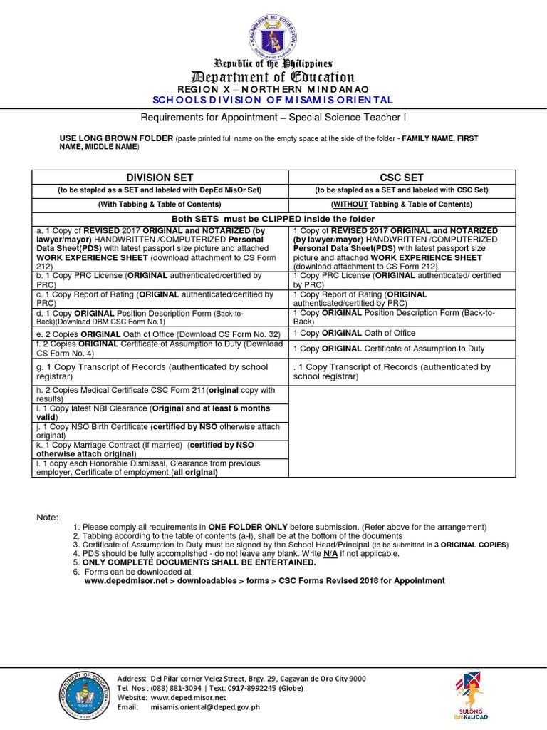 Checklist - Special Science Teacher 1 For DepEd Mis - Or. | PDF ...
