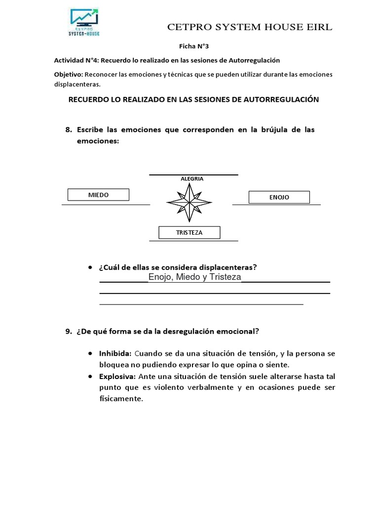 Desarrollo Ficha 3 Autorregulacion | PDF | Las emociones | Ira