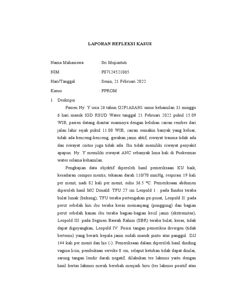 Laporan Refleksi Kasus PPROM | PDF | Pengembangan Diri