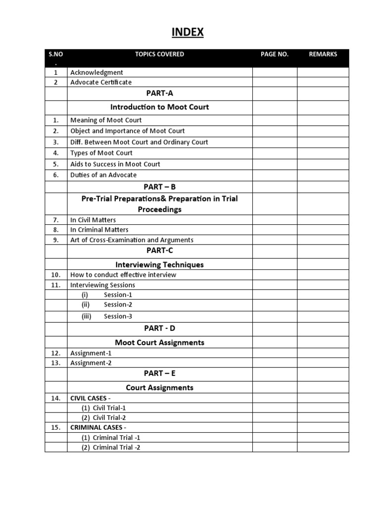 Index: Part-A Introduction To Moot Court | PDF | Advocate | Justice