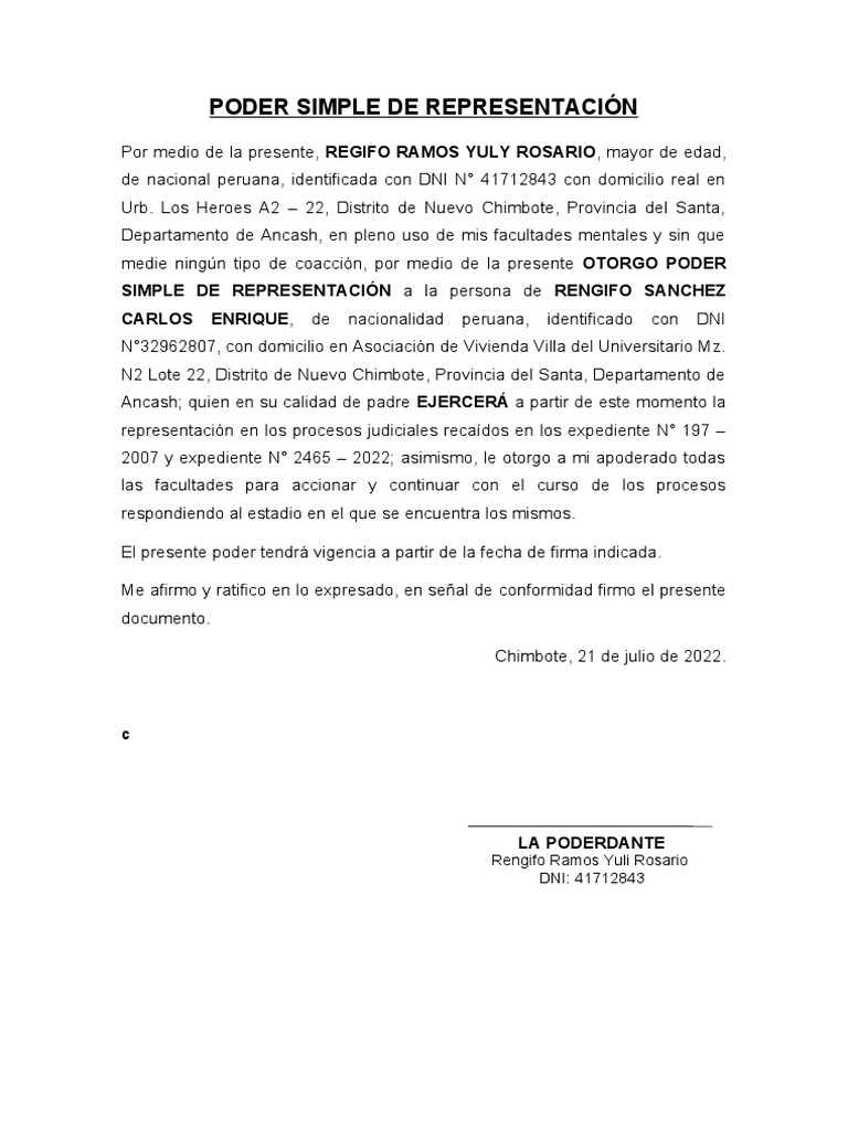 Carta Poder Simple de Representación | PDF