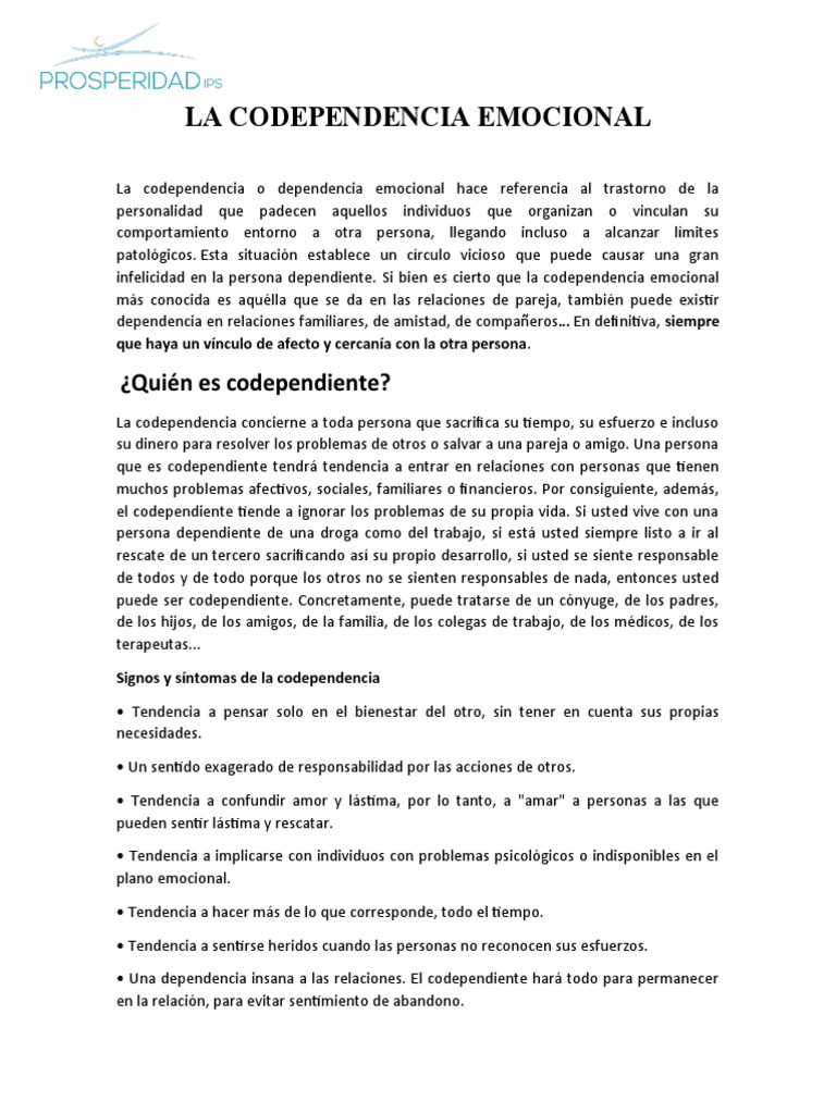 La Codependencia Emocional | PDF | Las emociones | Amor