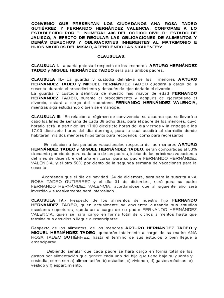 CONVENIO Bernardo Ramírez Luis Ramirez | PDF | Divorcio