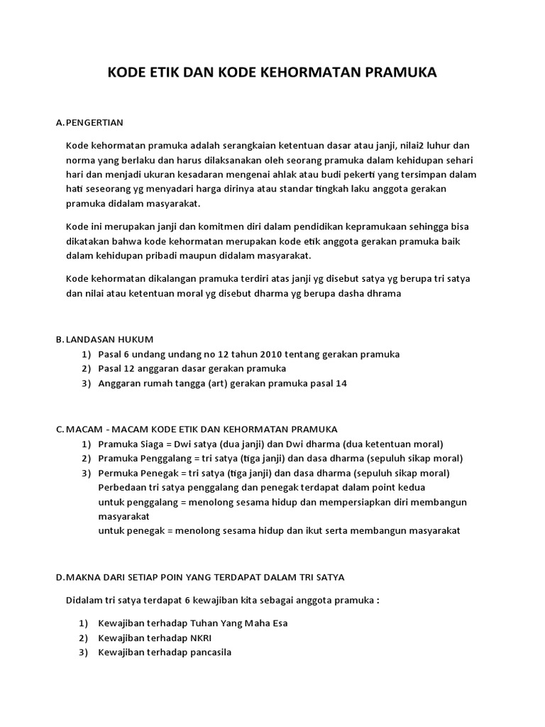 Kode Etik Dan Kode Kehormatan Pramuka | PDF