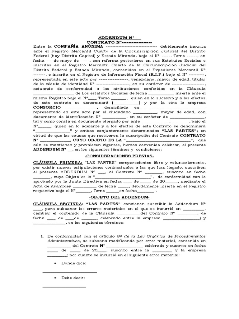 Modelo de Addendum N° | PDF | Negocios | Derecho