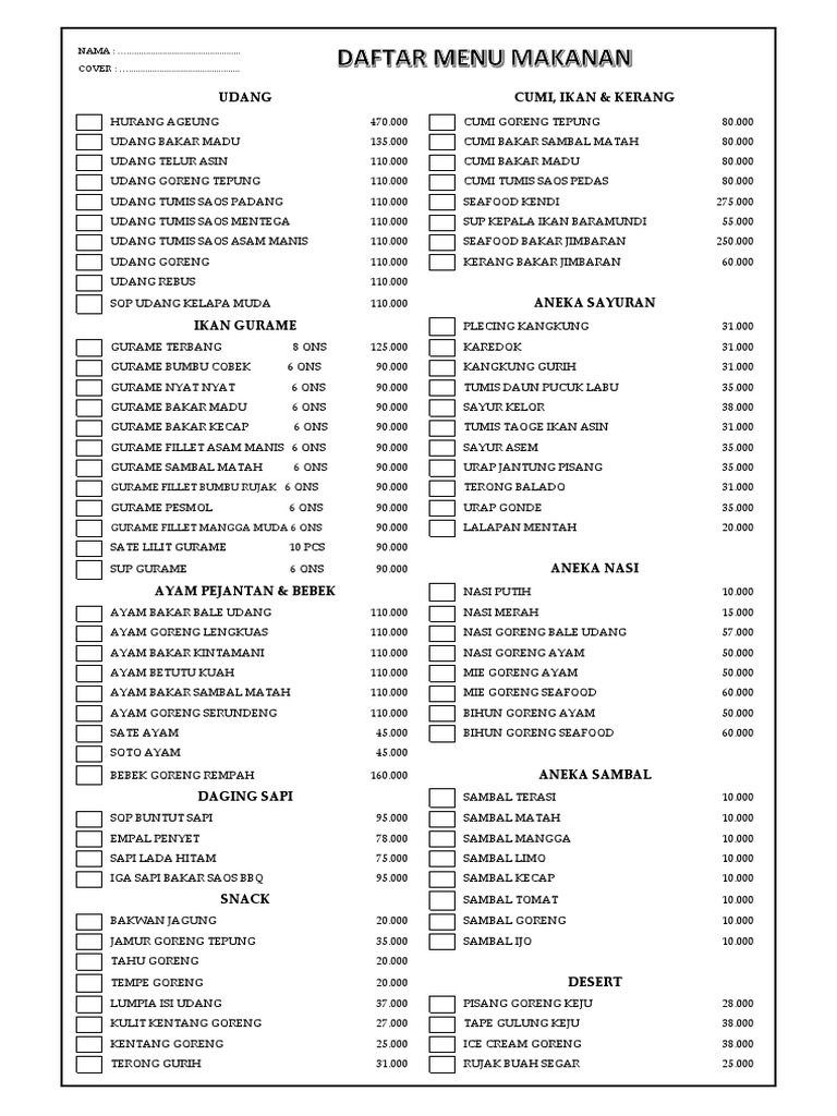 Bale Udang Menu | PDF