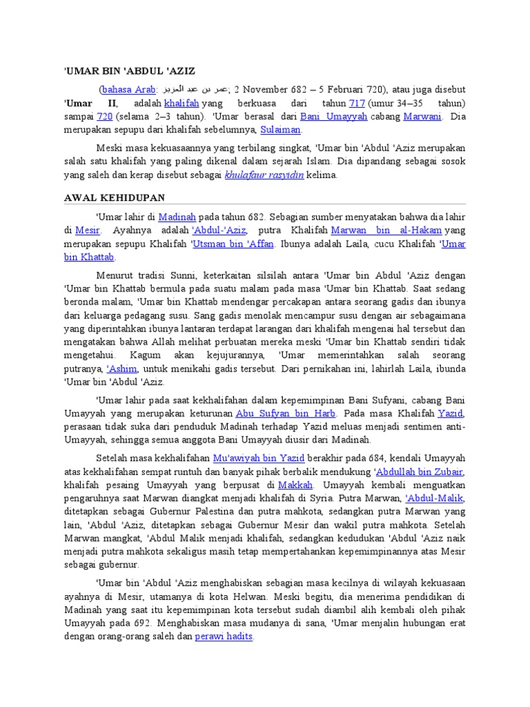 Biografi Singkat Umar bin Abdul Aziz | PDF | Sejarah