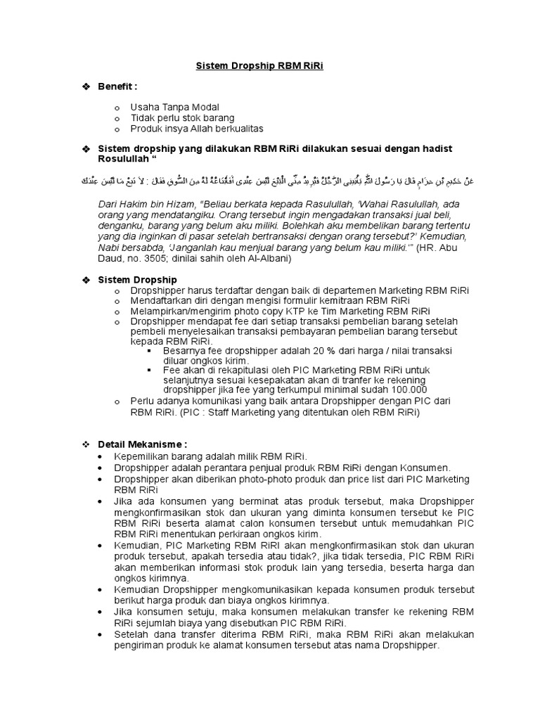 SOP Dropshipper RBM RiRi | PDF