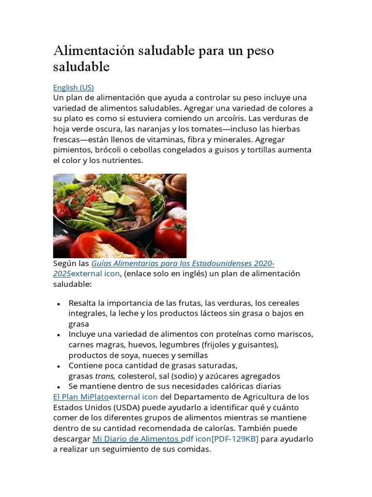 Alimentación Saludable para Un Peso Saludable | PDF | Alimentos | Vegetales