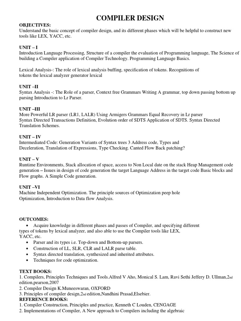 Compiler Design: Objectives | PDF | Parsing | Compiler
