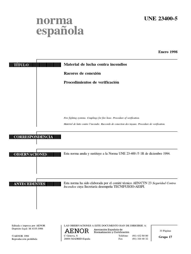 Une 23400-5 1998 | PDF | Aluminio | Presión