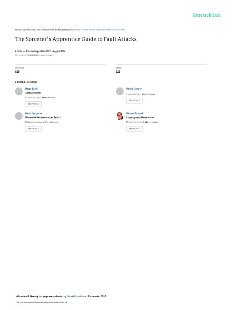 The Sorcerer's Apprentice Guide To Fault Attacks: Proceedings of The ...