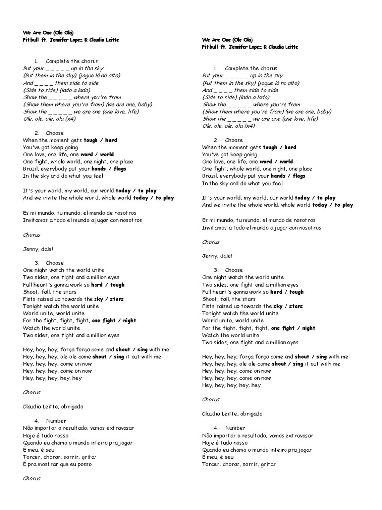 We Are One (Ole Ola) Pitbull Ft. Jennifer Lopez & Claudia Leitte We Are ...