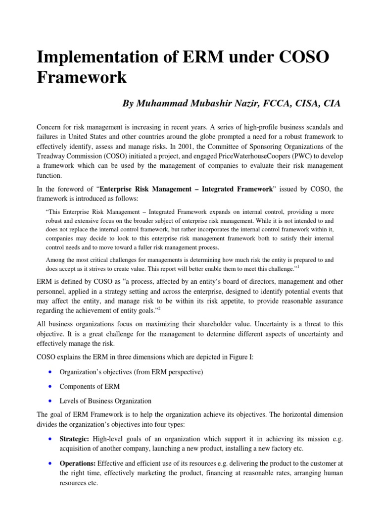 COSO ERM Framework for Managers | PDF | Enterprise Risk Management ...