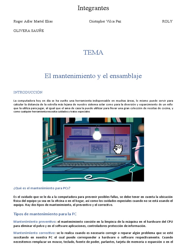 Tema Mantenimiento y Ensamblaje Grupo 8 | PDF Tema Mantenimiento y Ensamblaje Grupo 8 | PDF