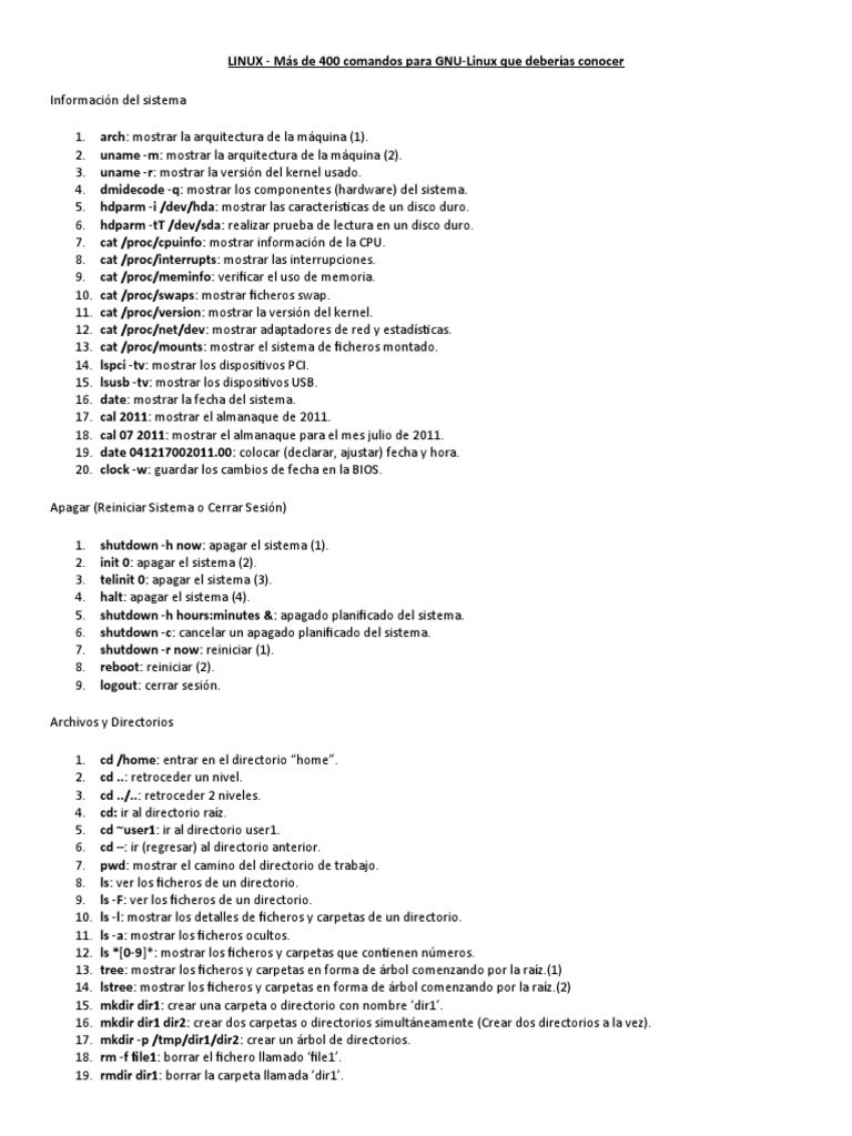 LINUX - Más de 400 Comandos para GNU-Linux Que Deberías Conocer | PDF | Archivo de computadora ...