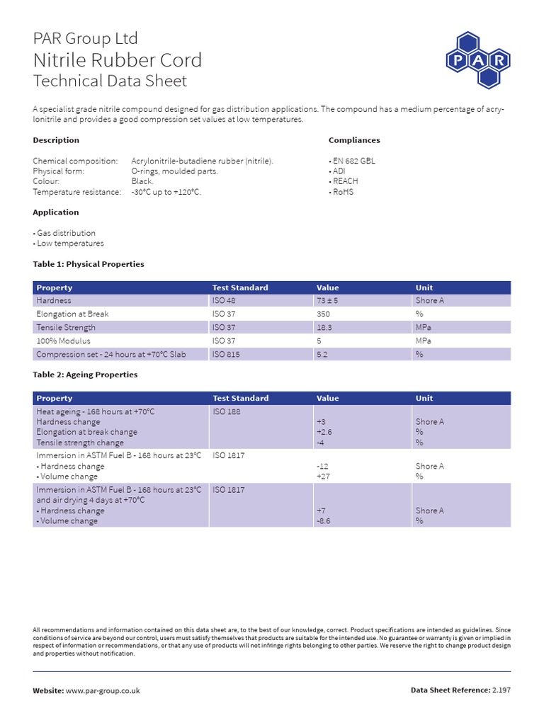 2.197 Nitrile Rubber Cord Tds | PDF | Chemistry | Chemical Substances