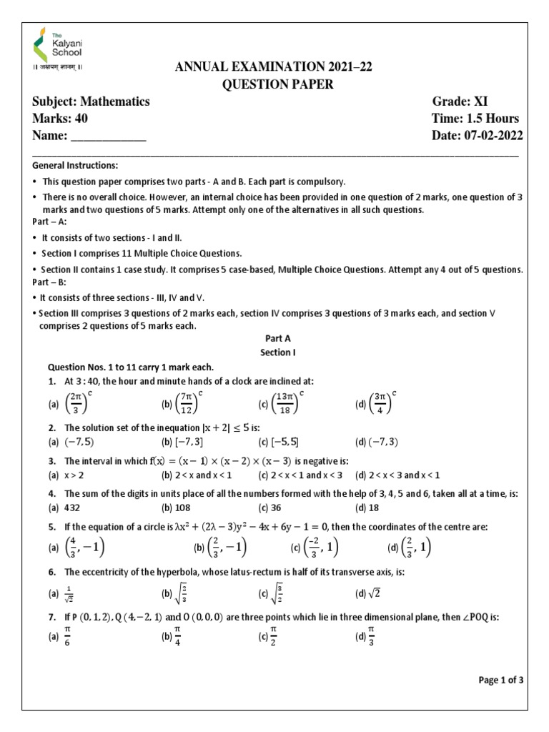 Math 11 Ae QP | PDF | Circle | Mathematical Objects