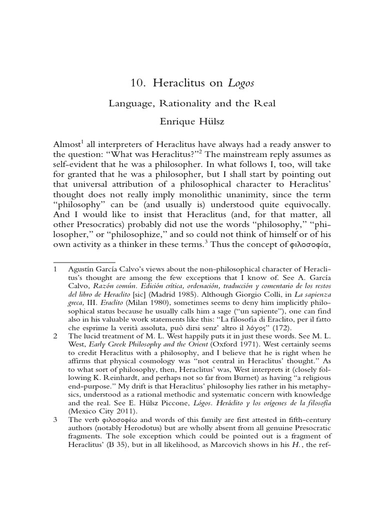 Heraclitus On Logos Language Rationality And The Real Enrique Hülsz