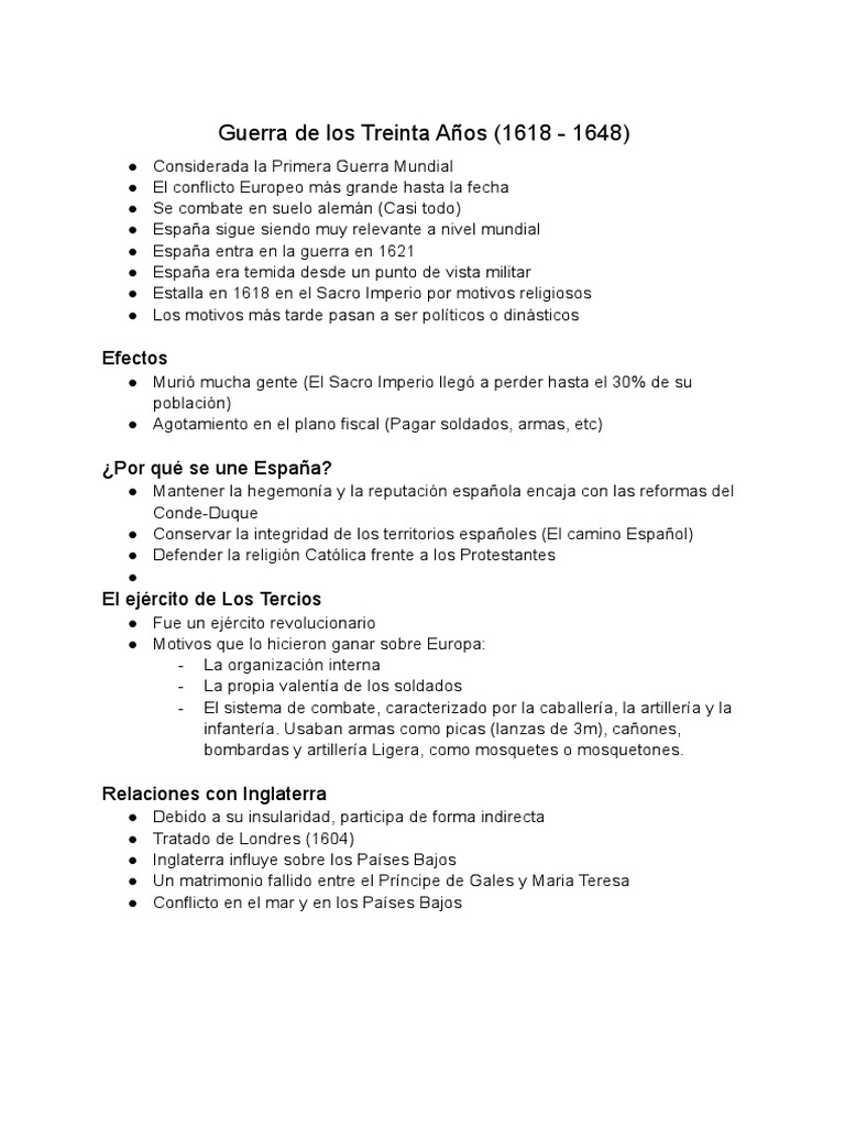 La Guerra de los Treinta Años (1618-1648) | PDF | Imperio español | Militar