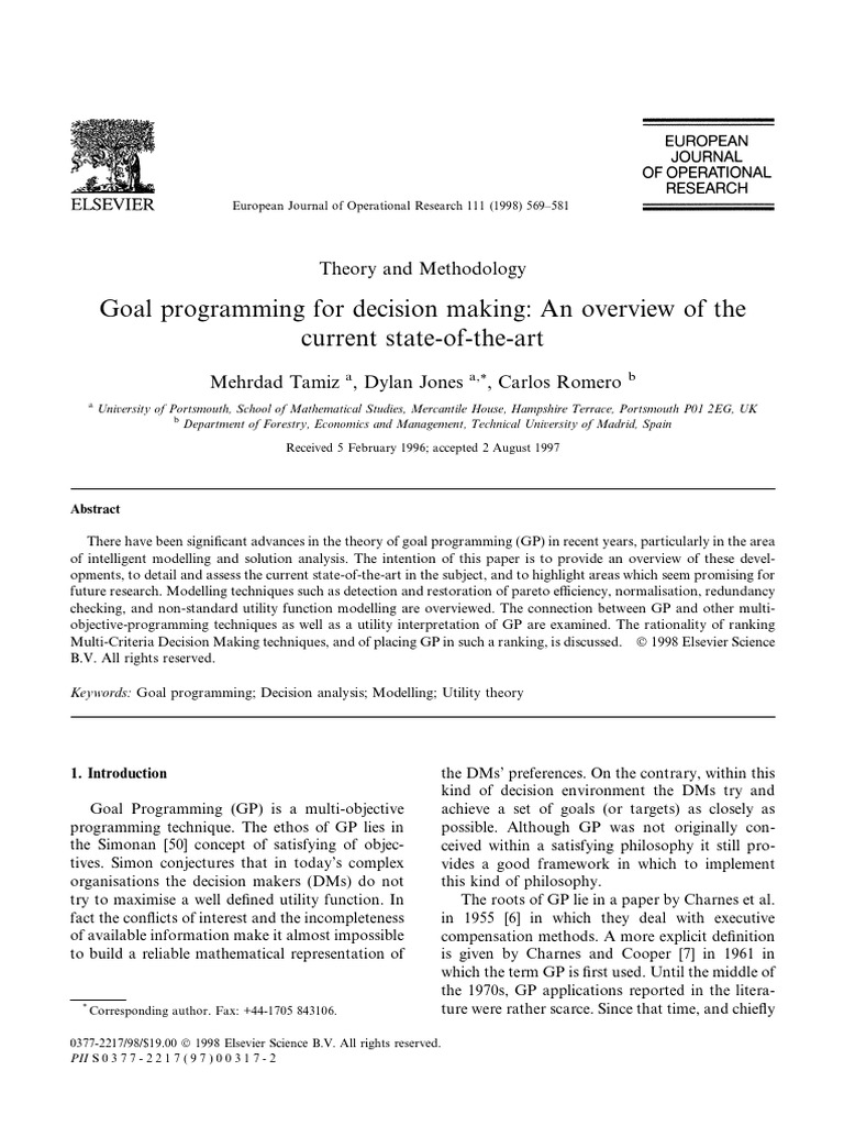 Goal Programming For Decision Making - An Overview of The Current State-Of-The-Art | PDF ...