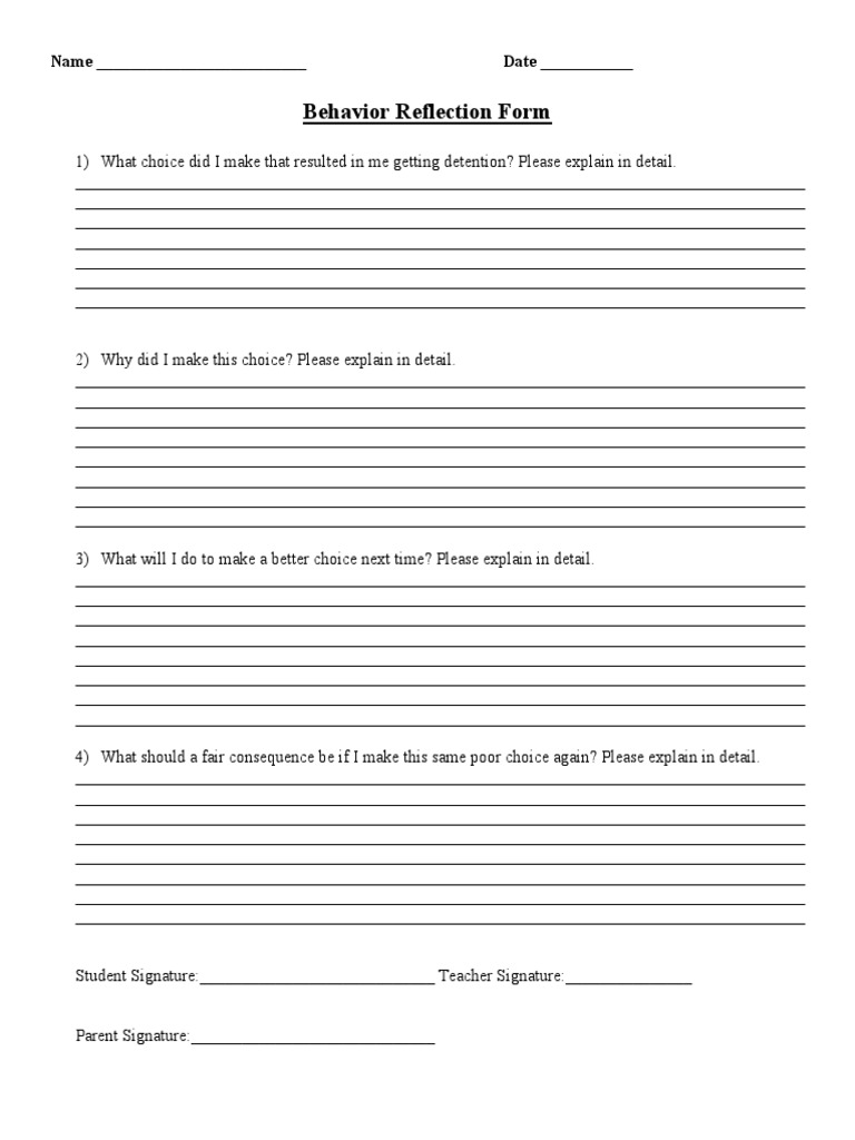 Behavior Reflection Form | PDF | Psychological Concepts | Psychology