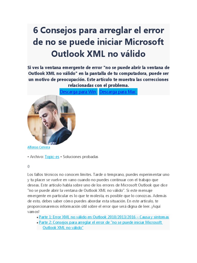 Arreglar El Error de No Se Puede Iniciar Microsoft Outlook XML No ...