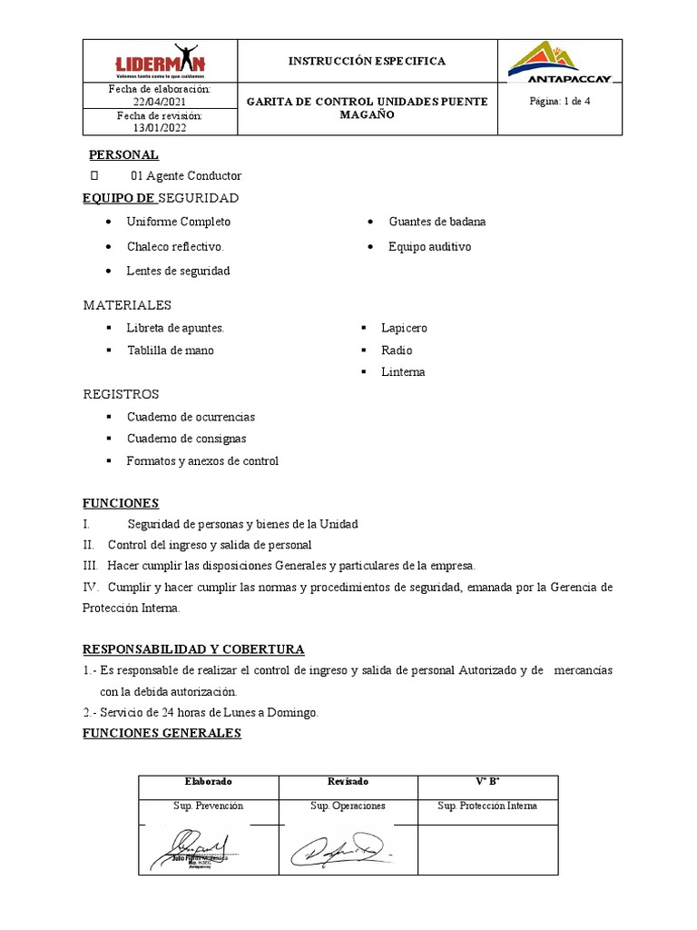 Garita de Control Unidades Puente Megaño | PDF