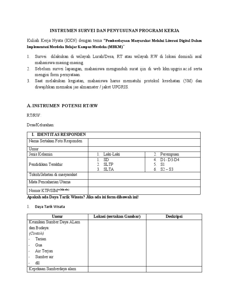 Instrumen Mapping Desa KKN 6 27 Desember 2021 | PDF