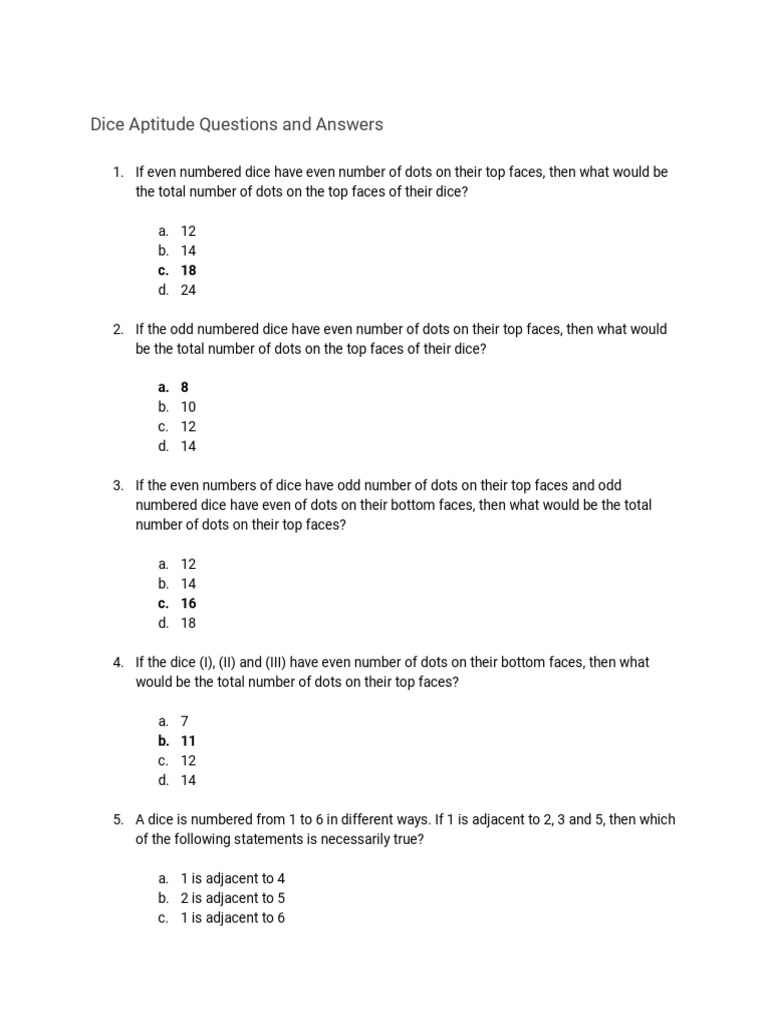 Dice Aptitude Questions and Answers | PDF | Dice | Gaming